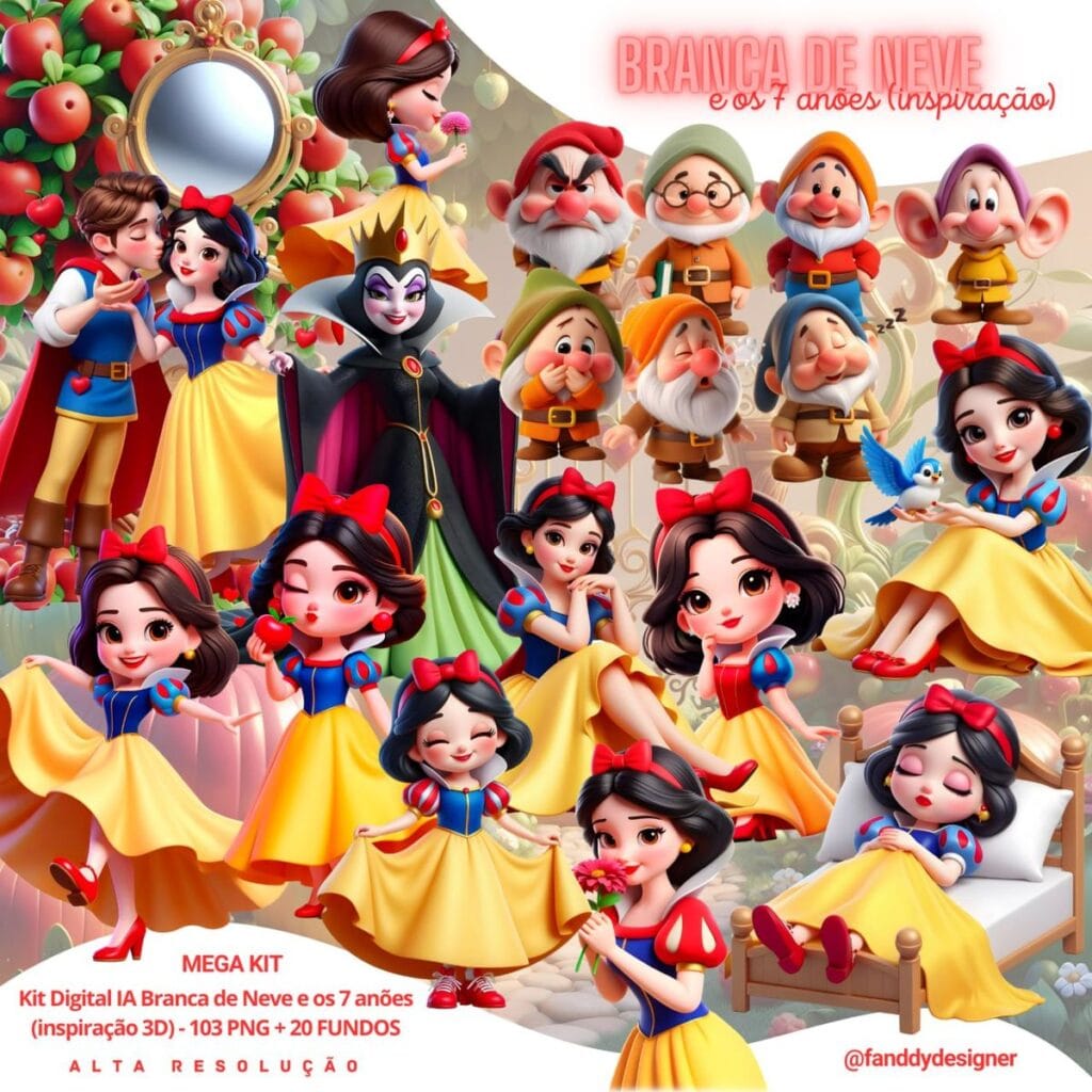 Cliparts Branca de Neve e Os Sete Anões Png Imagens Baby 3D - Ello Criativo