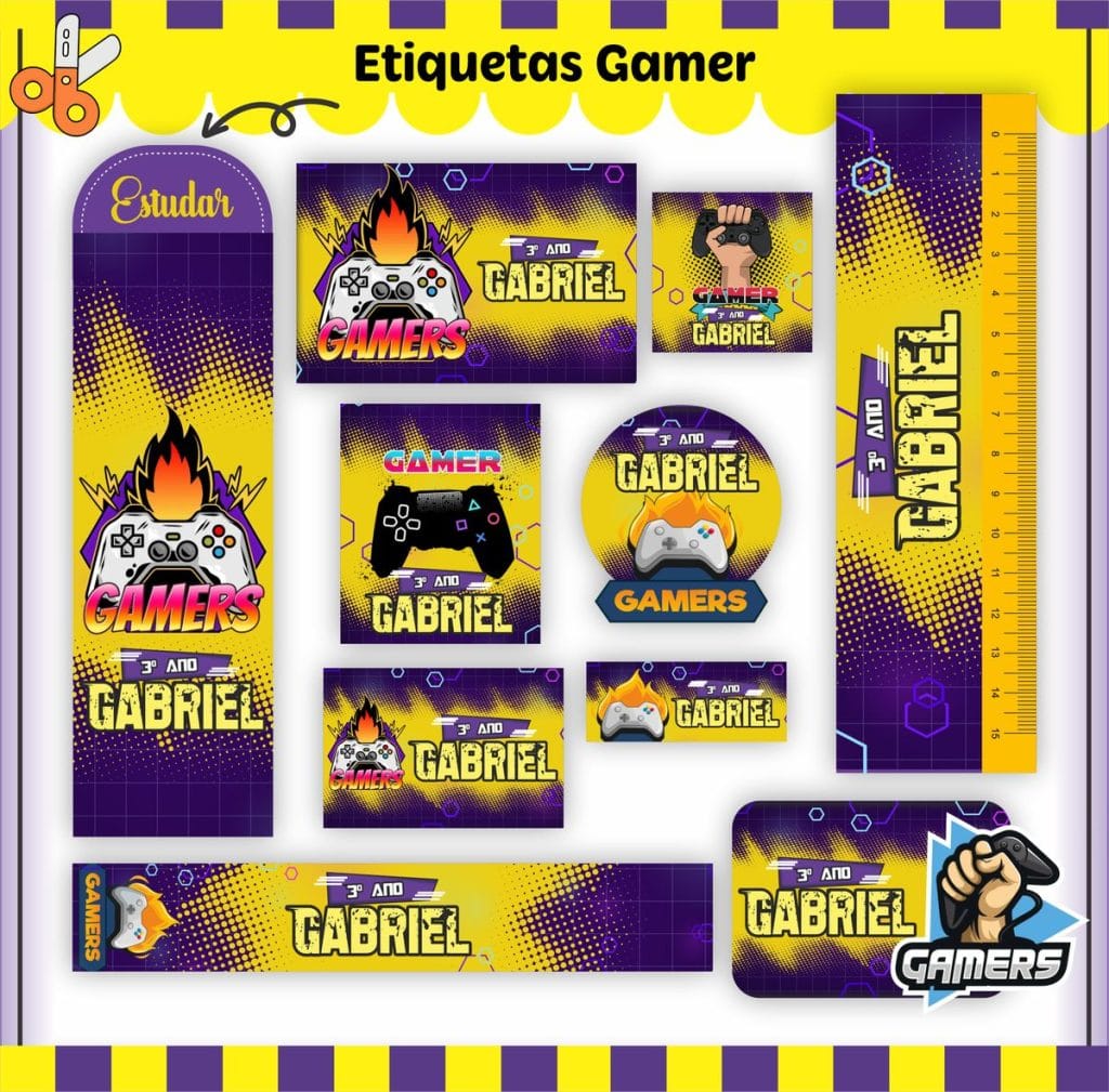 Etiqueta Escolar Tema Gamer V2 - Arquivo Digital - Ello Criativo