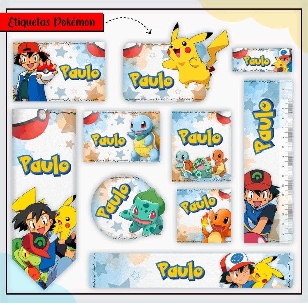 Etiqueta Escolar Tema Pokémon - Arquivo Digital - Ello Criativo