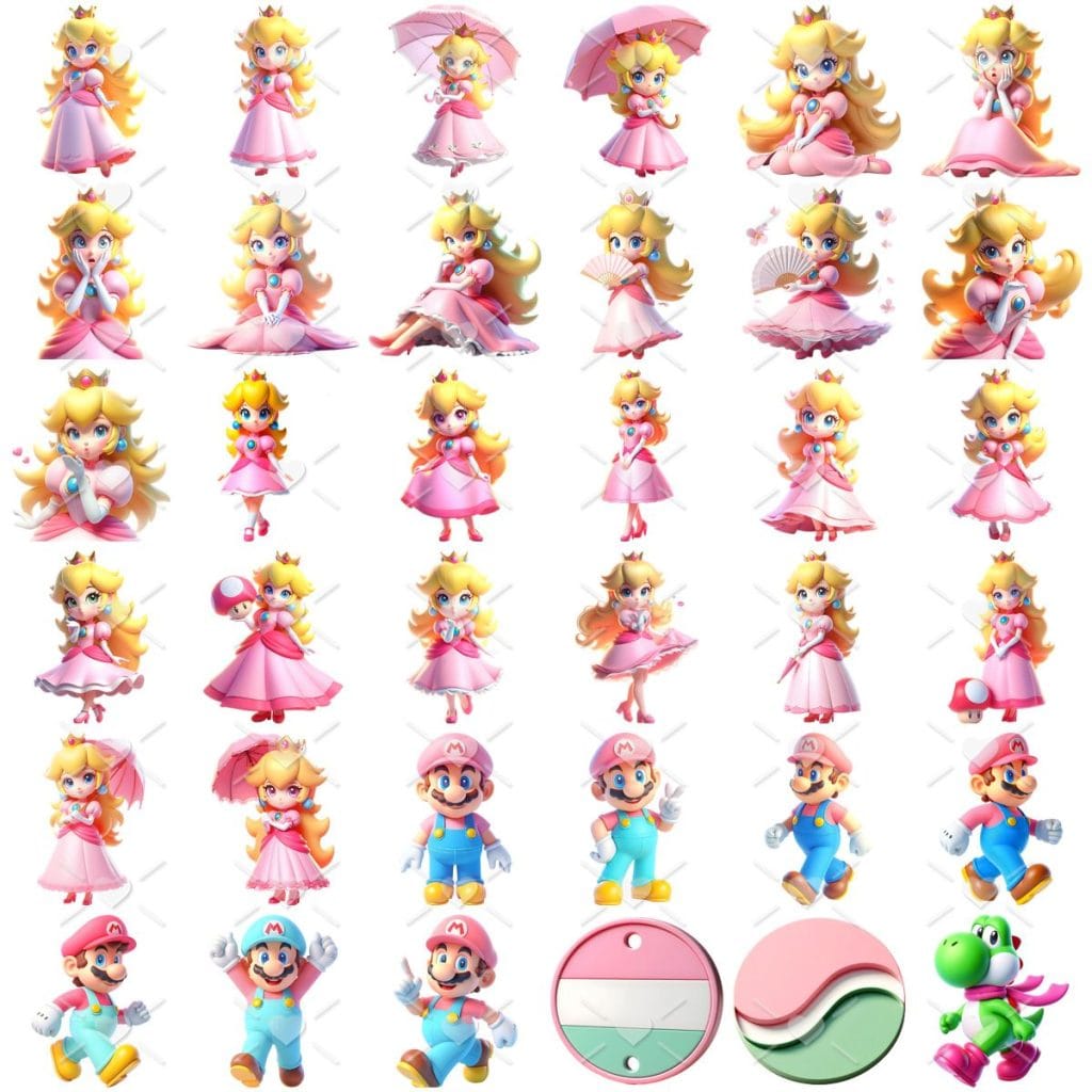 Kit Digital Princesa Peach e Mário 3D Fofo Ilustrações Png - Ello Criativo