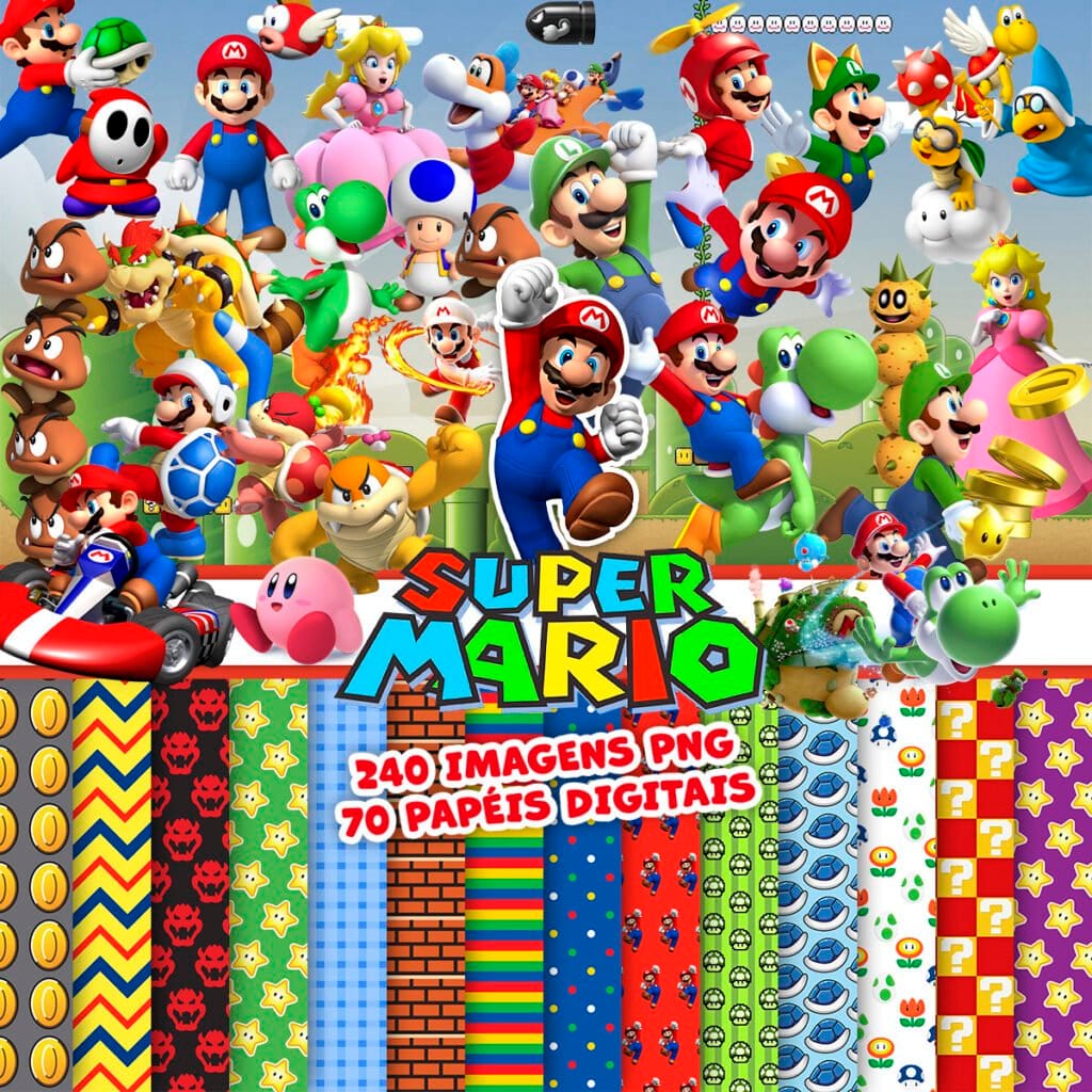 Kit Digital Super Mário Bros Ilustrações Png Figuras Scrap - Ello Criativo