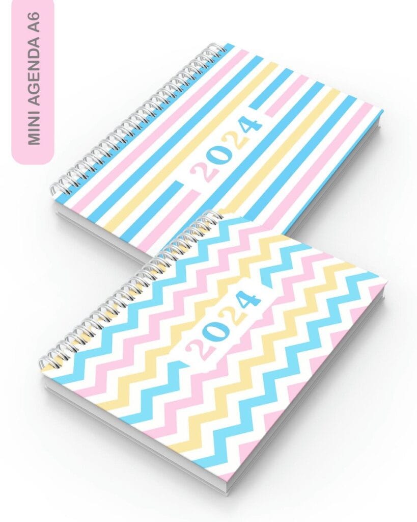 Mini Agenda A6 Digital com Capas e Miolos Coloridos para Imprimir